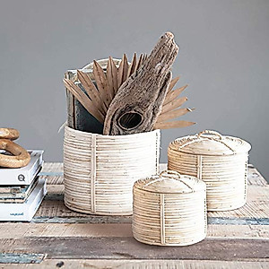 Creative Co-Op Hand-Woven Grass & Date Leaf Lids, Set of 3 Basket, Natural, 3