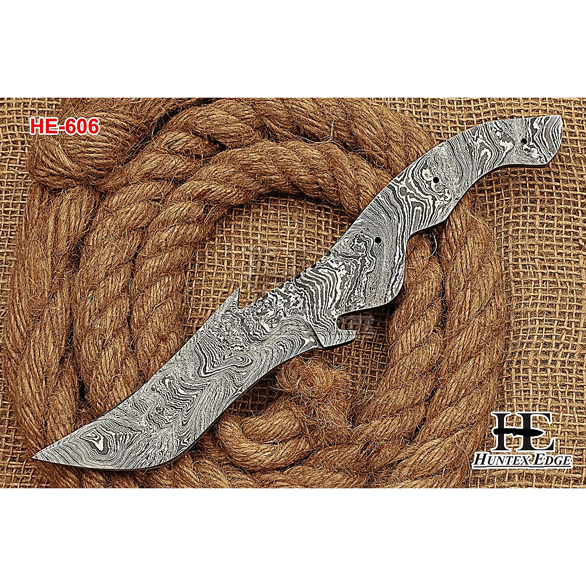 HUNTEX Custom Handmade Hand-Forged Twist Pattern Damascus Steel 10.5 Inch Long Full Tang Razor Sharp Camping Hunting DIY Blank Blade Gut Hook Knife for Knife Making