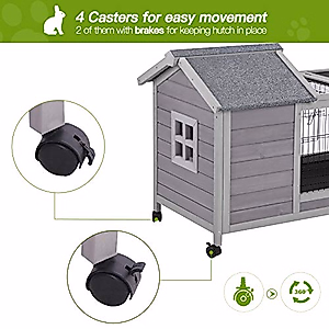 Indoor Rabbit Hutch Bunny Cage with 4 Casters, Bunny Hutch -Removable Wire Grate