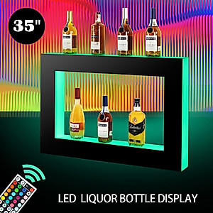 COSVALVE 3 Step Lighted Liquor Bottle Display Shelf, 16 Inch 20 Color Illuminated Bar Bottle Shelf 3-Tier Commercial Home Bar Bottle Display Drinks Acrylic Lighting Shelves with 44-Key Remote Control
