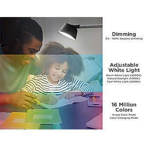 BLACK+DECKER Verve Designer LED Clamp Light, Fits Shelves, Cubicles & Headboards, True White LED + 16M RGB Colors