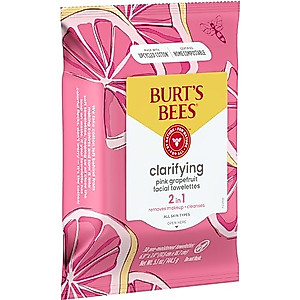 Burt's Bees Clarifying Facial Towelettes With Pink Grapefruit, Pre-Moistened Towelettes for All Skin Types, 99 Percent Natural Origin Skin Care, 30 ct. Package