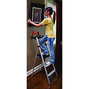 Rubbermaid RM-SLA3-T 3-Step Lightweight Aluminum Folding Step Ladder with Project Tray, 225 lb Capacity, Gray