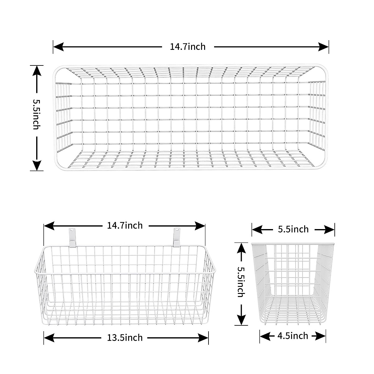 Joben Oligey 3 Set [Extra Large] Hanging Wall Wire Baskets, Farmhouse Food Storage Kitchen Pantry Laundry Closet Garage RV, White