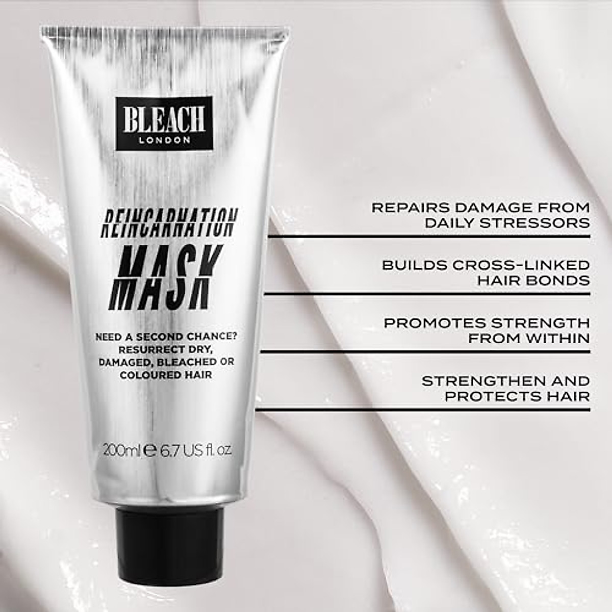 BLEACH LONDON Reincarnation Mask - Nutrient Rich, Repairs & Hydrates Dry, Damaged, Bleached or Coloured Hair, Vegan, Cruelty Free, 6.7 fl. oz.