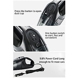Car Vacuum Cleaner, DC 12V Portable Handheld Car Vacuum for Wet and Dry Cleaning， Strong Suction & 3 Attachments Fit Car Interior Cleaning, Black