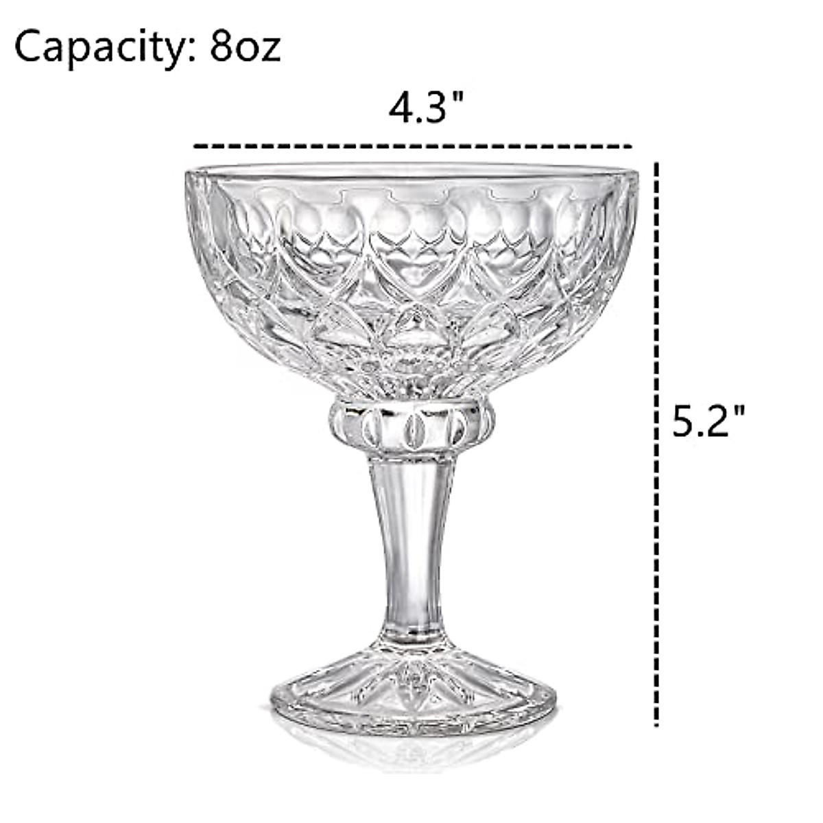 Dicunoy 6 Pack Glass Ice Cream Bowls, 8 OZ Footed Dessert Cups, Clear Crystal Mousse Dishes, Coupe Salad Bowls for Fruit, Sundae, Snack, Cocktail, Condiment, Trifle, Individual Serving