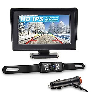 JPP HD Backup Camera and Monitor Kit, Car Rear View observation system, Newly Upgraded 4.3 Inch IPS FHD Color Display and a Waterproof Night Vision License Plate Reverse Camera for Car/RV/Truck/Pickup