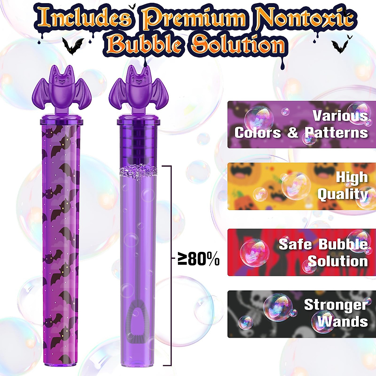 Shemira 160pcs Halloween Bubble Wands, Halloween Party Favors for Kids, Halloween Goodie Bags Fillers, Halloween Trick Or Treating Toys Bulk, for Kids, Halloween Miniatures Prizes