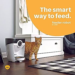 Feeder-Robot by Whisker (White with Smoke Hopper); Includes Backup Battery; Automatic Pet Feeder, WiFi Enabled, Feed Your Cat or Dog from Anywhere, Designed & Assembled in USA