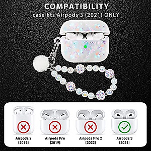 Cute Case for Airpod 3 with Pearl Lanyard Girly Cover Compatible with AirPods 3rd Generation (2021) Shell for Women