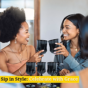 Fun Express Bulk Black Patterned Plastic Wine Glasses, 48 Pieces, Wedding, Reception, Grand Event Party Supplies