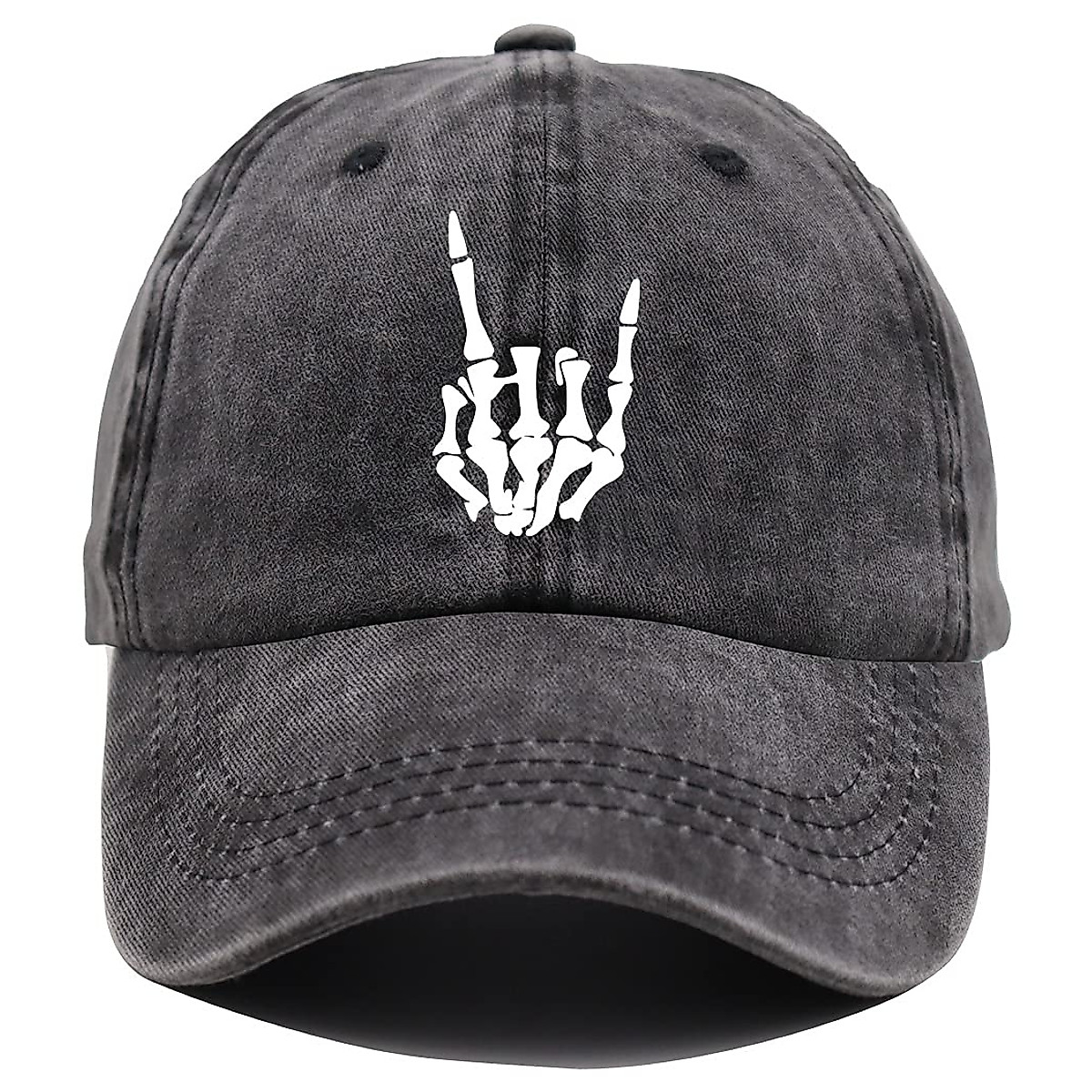Skeleton Hand Hat, Skull Finger Baseball Cap Adjustable Washed Distressed Denim for Men Women