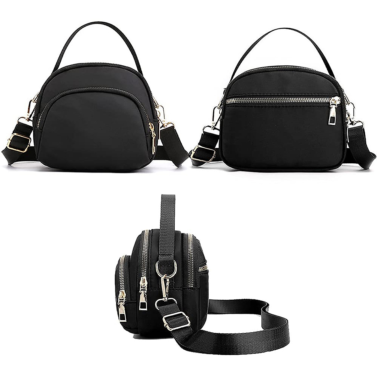 INITIAL LEAF Women Small Crossbody Bag Girls Phone Purse Mini Shoulder Pouch Ladies Nylon Messenger Pack Wallet Handbag (Black)