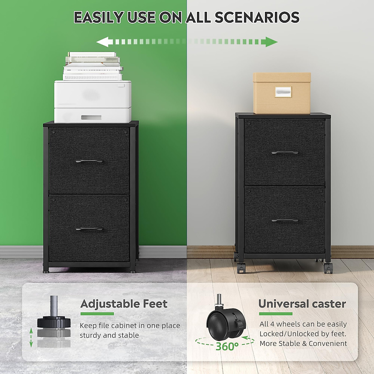 Raybee File Cabinets for Home Office 2 Drawer File Cabinet Filing Cabinets for Home Office Small File Cabinet on Wheels Office File Cabinets Fabric,for Letter/Legal / A4