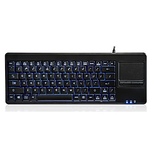 Perixx PERIBOARD-315H, Wired USB Backlit Keyboard with Touchpad and 2 USB Ports, Black (10917)