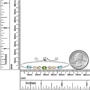 Gem Stone King 925 Silver and 10K Yellow Gold Oval Blue Zircon Green Peridot and White Lab Grown Diamond Infinity Bracelet For Women Mother's Mom Wife Her (1.83 Cttw, Fully Adjustable Up to 9 Inch)