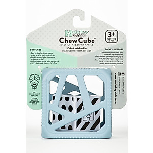Malarkey Kids Silicone Teething Toys Chew Cube Baby Toy Activity Cube for New Born Babies Toys Rattle Teether Four Way Sensory Stimulation (Easy Grip, BPA Free Non Toxic, Steel Blue, Pack of 1)