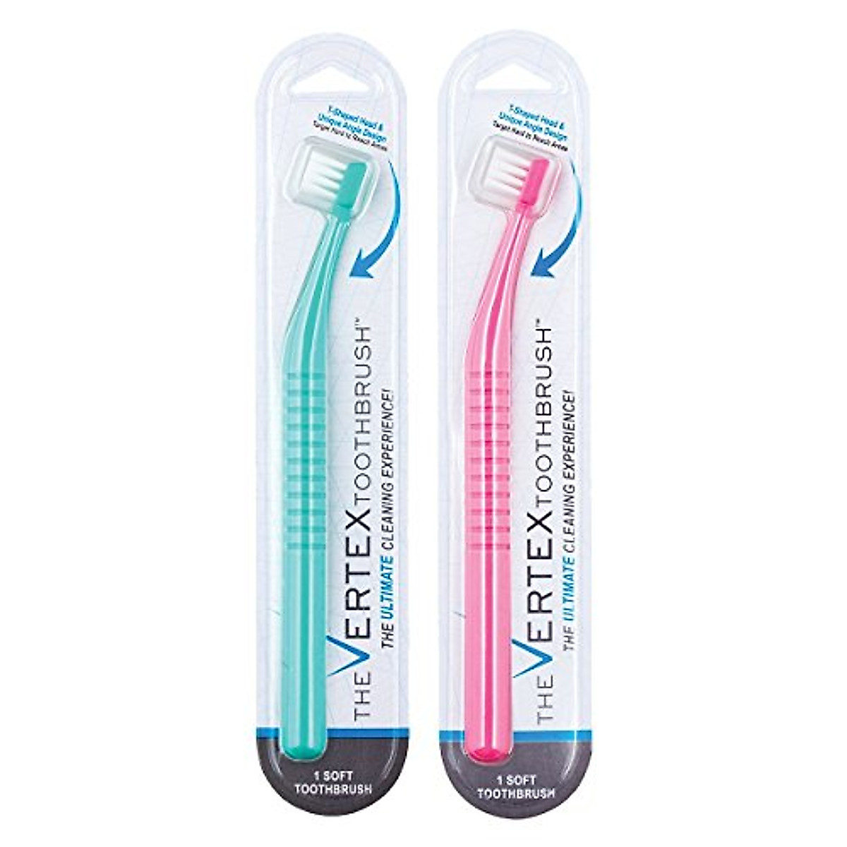 Vertex Toothbrush Dental Tool Shaped Toothbrush 2 Count (Green/Pink)