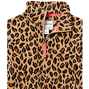 Amazon Essentials Girls' Quarter-Zip Polar Fleece Jacket, Camel Cheetah Print, Medium