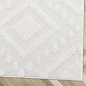 Antep Rugs Palafito 5x7 Diamond Geometric High-Low Pile Shag Textured Indoor Area Rug, White, 5'3" x 7'6"