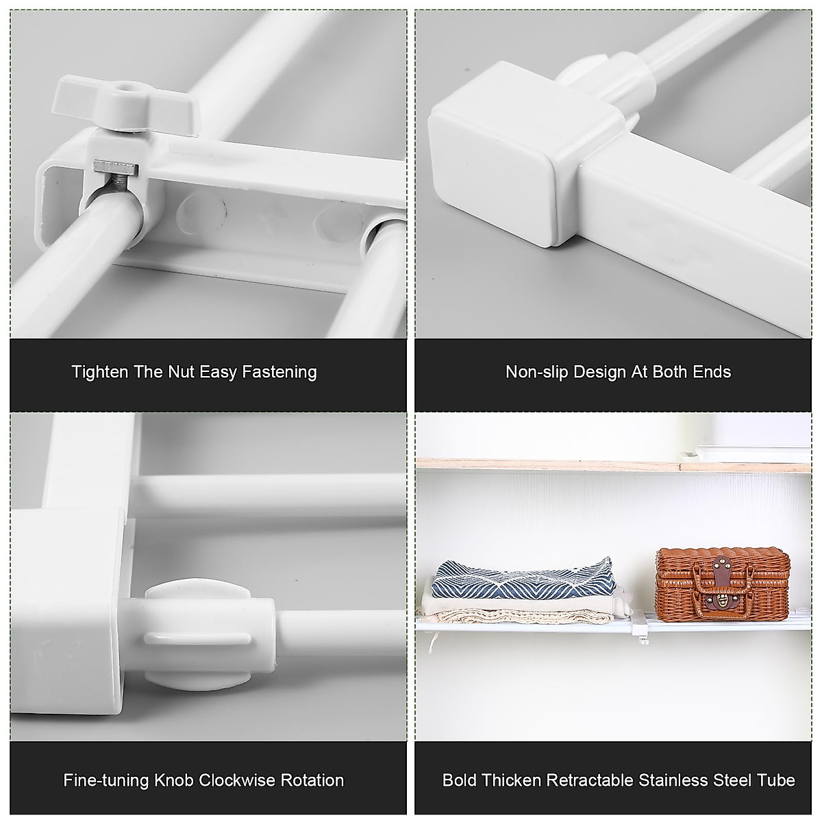 Geetery 4 Pcs Closet Tension Shelf Metal Expandable Closet Shelf Dividers Adjustable DIY Shelf Separators in Closet Tension Rod Storage Rack for Cabinet Kitchen Wardrobe (15''-21.65'' X 9.45'')