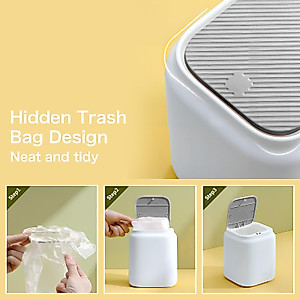 ABEETE Mini Countertop Trash Can with Press Top Lid, 0.66 Gal Small Garbage Can Pop-Up for Desk, 2.5L Tiny Wastebasket Cute Dog Proof Trash Bin for Baby Bedroom, Bathroom Vanity Top, RV-White