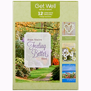 Paper Craft IG98641-RE Religious Get Well Soon Card Set with Envelopes, 12 Cards, 4.75'' W x 6.5'' H, Floral and Landscape Photography