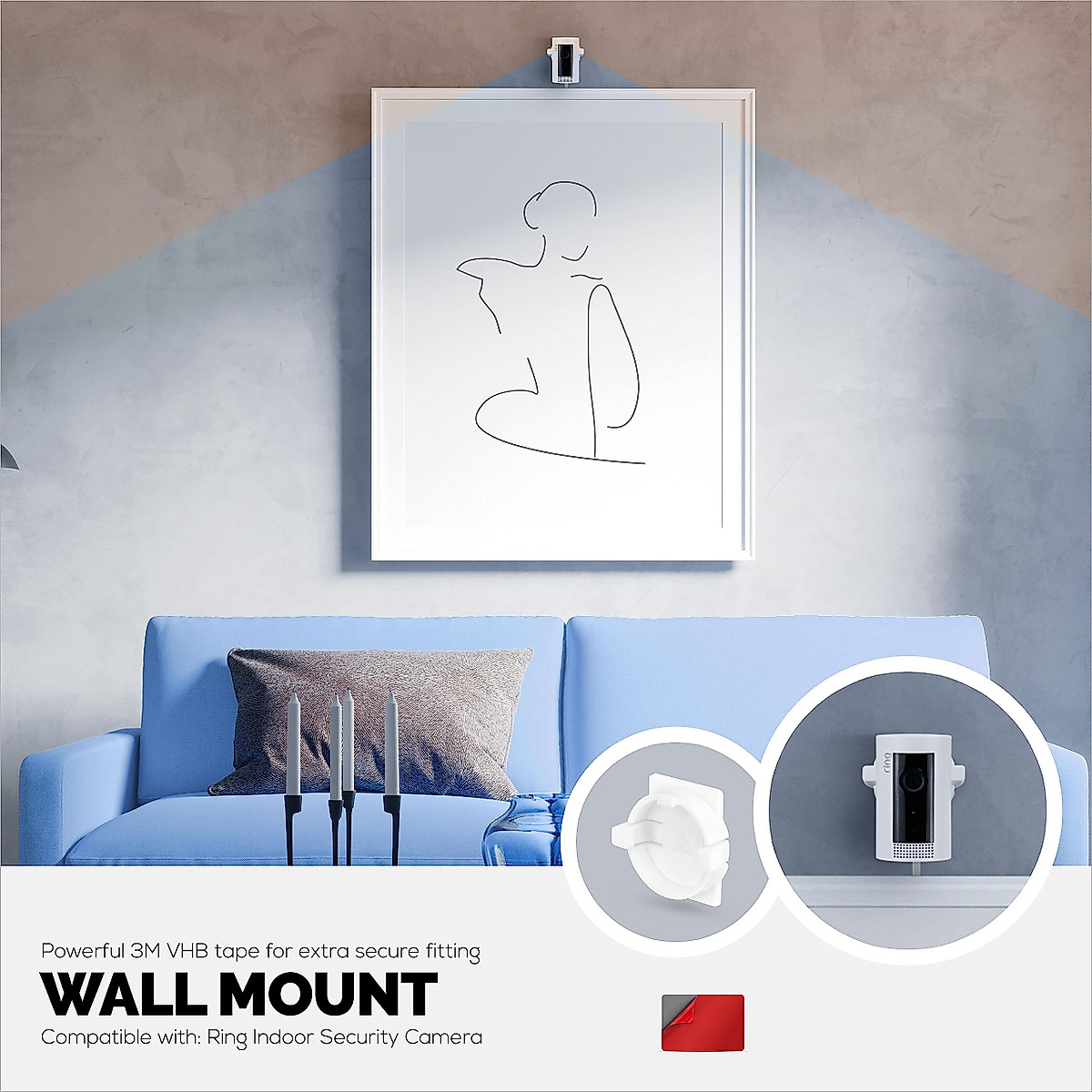 BRAINWAVZ [EOL] Screwless Wall Mount for Ring Indoor Cam, VHB Stick On - Easy to Install, No Tools Needed, No Mess, No Drilling, Strong Adhesive Mount, White [EOL]