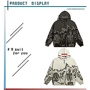 NUFR Unisex Skull Skeleton Zip Up Hoodie Vintage Jacket Goth Harajuk Grunge Sweatshirt For Men and Women Black2