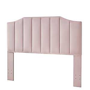 Befurtori Velvet Upholstered Queen Headboard, Tufted Headboard for Queen/Full, Modern Vertical Channel Design with Curved Tufted Solid Wood Head Board and Luxury Soft Padded, Pink