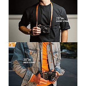 Evergreen Genuine Leather Minimalist Neck Shoulder Slim Camera Strap (Black, 38")