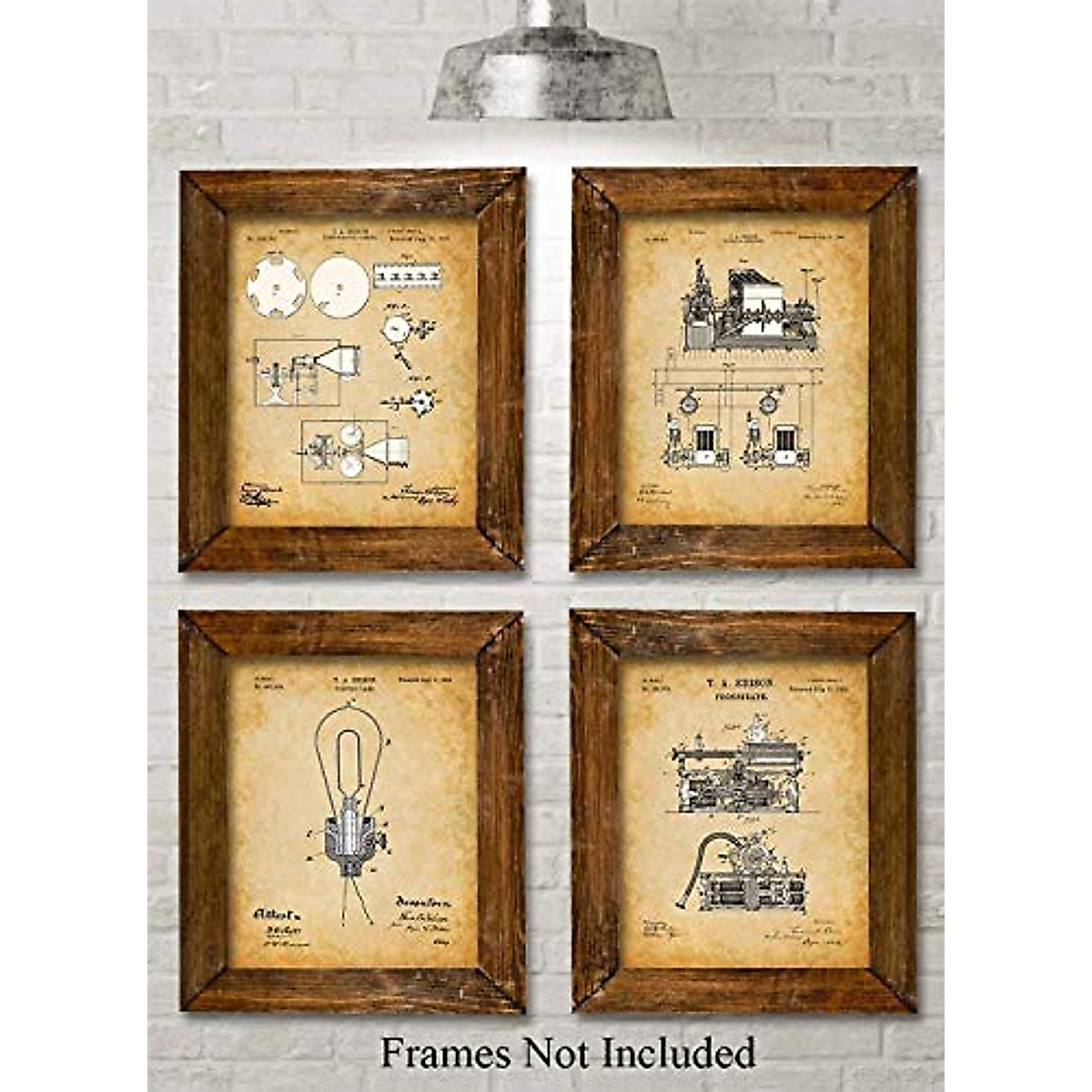 Original Thomas Edison Patent Prints - Set of Four Photos (8x10) Unframed - Makes a Great Home or Office Decor and Gift Under $20 for Inventors