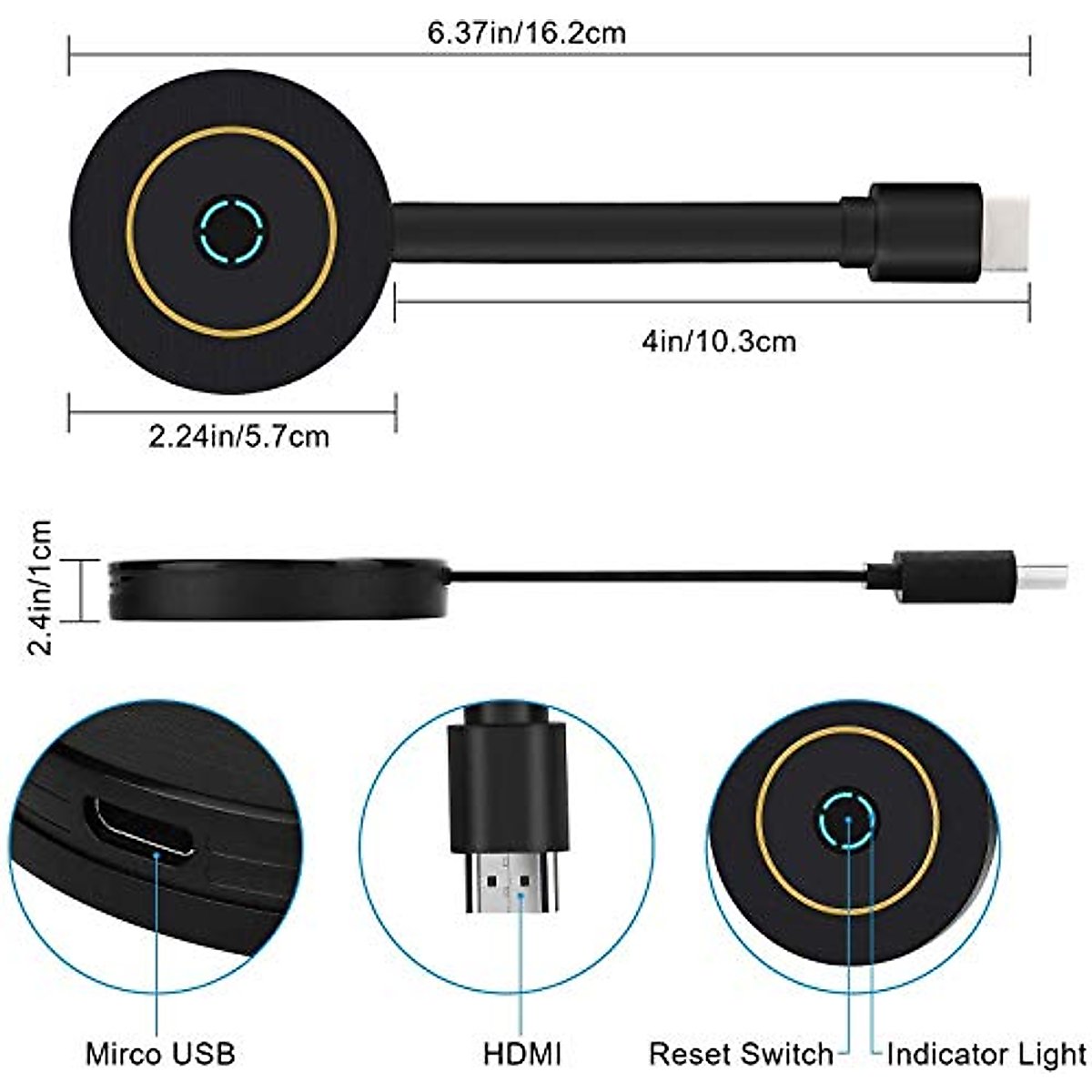 Wireless Display Dongle, 4K WiFi Portable Display Receiver 1080P HDMI Screen Mirroring Compatible with iPhone Mac iOS Android to TV Projector Support Miracast Airplay DLNA No Switching