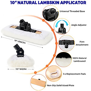 PinStone 10-Inch Lambswool Applicator Kit, 0° to ±90° Adjustable Lambskin Stain Applicator with 3 Lambs Wool Refill Pads, Wood Stain Applicator, Stain Applicator for Wood Deck, Floor Finish, 4 Pack