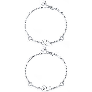 NINAMAID " BEST FRIENDS Engraved 925 Sterling Silver Half Heart Shaped Inspirational Friendship Bracelets Set of 2