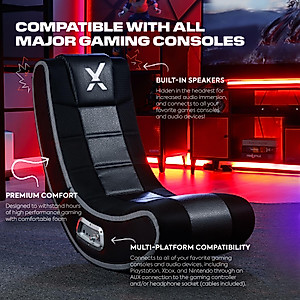X Rocker SE 2.1 Video Gaming Floor Chair, with 2 Speakers, Subwoofer, Padded Headrest, Bluetooth, Foldable, 5130301, 25.2" x 18.4" x 16.4", Amazon Exclusive, Black
