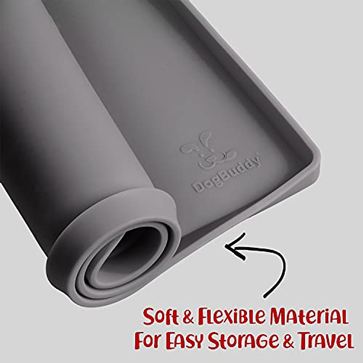 DogBuddy Dog Food Mat - Waterproof Dog Mat for Food and Water, Dog Bowl Mat with Edges, Nonslip Pet Food Mat, Silicone Dog Feeding Mat, Dog Food Mats for Floors (L: 24" x 16", Shadow)