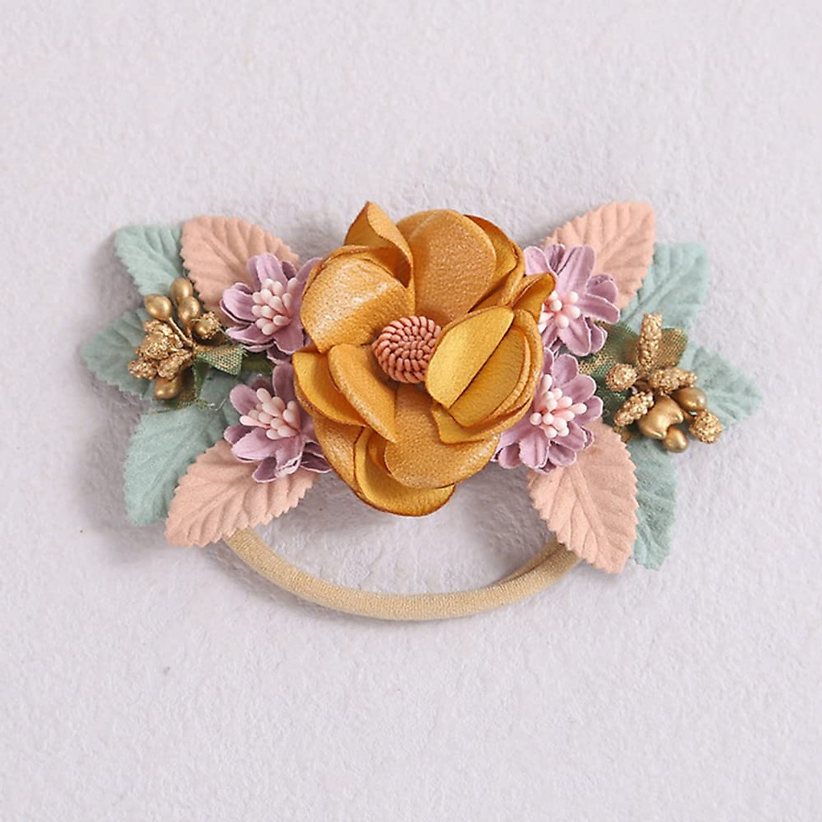 Kercisbeauty Baby Girls Yellow Flower Leaf Headwear Soft Elastic Headband Garden Themed Head Wrap Hairbands for Toddler