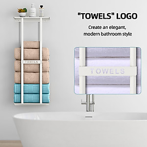 Wall Towel Rack for Rolled Towels, STWWO Towel Storage for Small Bathroom Can Holds 6 Large Towels, 30 inch Towel Racks with Shelf, White