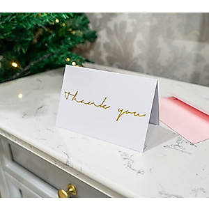 Gooji 4x6 Gold Foil Thank You Cards with Matching Peel-and-Seal Pink Envelopes (20-Pack)