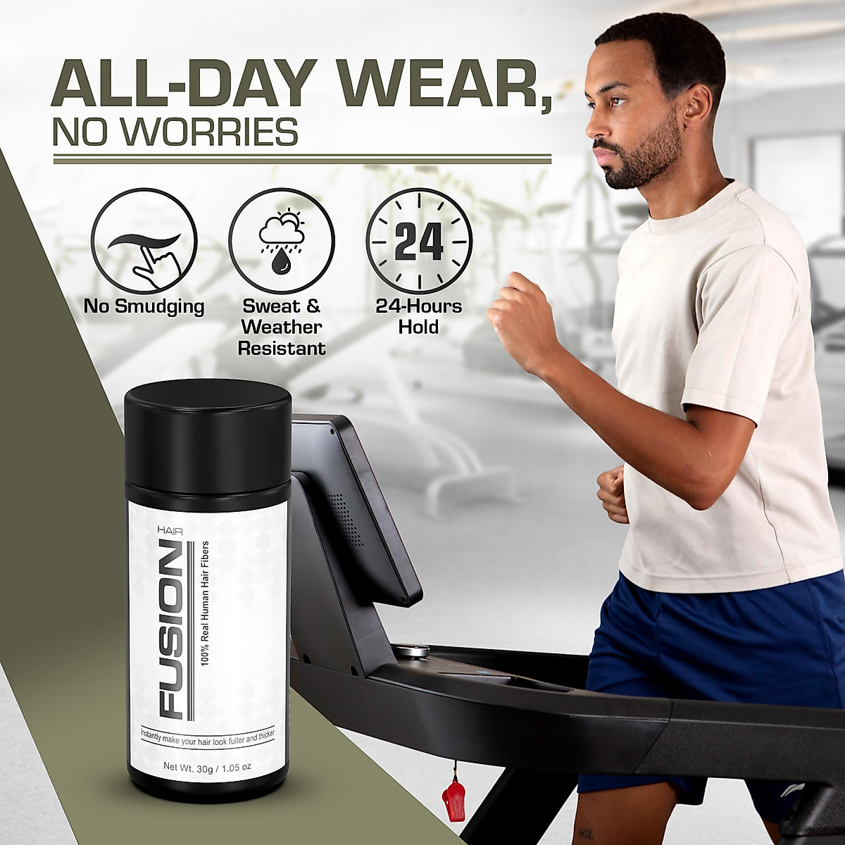 Hair Fibers for Thinning Hair - (1.05 Oz) Real Human Hair Building Fibers to Conceal Bald Spots and Thinning Hair, Root Touch Up and Volumizer, Black