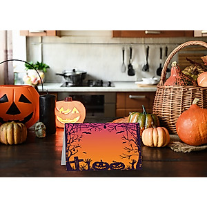 Halloween Table Place Card, 25 Pcs Tent Style Cards Set with Pumpkin and Ghost, Editable Name Cards for Table Seating, Scored for Easy Folding, Food Lables for Halloween Party (08)