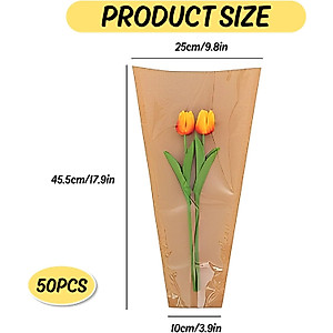 50Pcs Flower Wrapping Bags Kraft Paper with Ribbon Floral Packing Sleeves Bouquet Bags Clear Flower Wrapping Sleeves for Wedding Birthday Graduation Anniversary Mother's Day Gift, 9.8x3.9x17.9 Inch