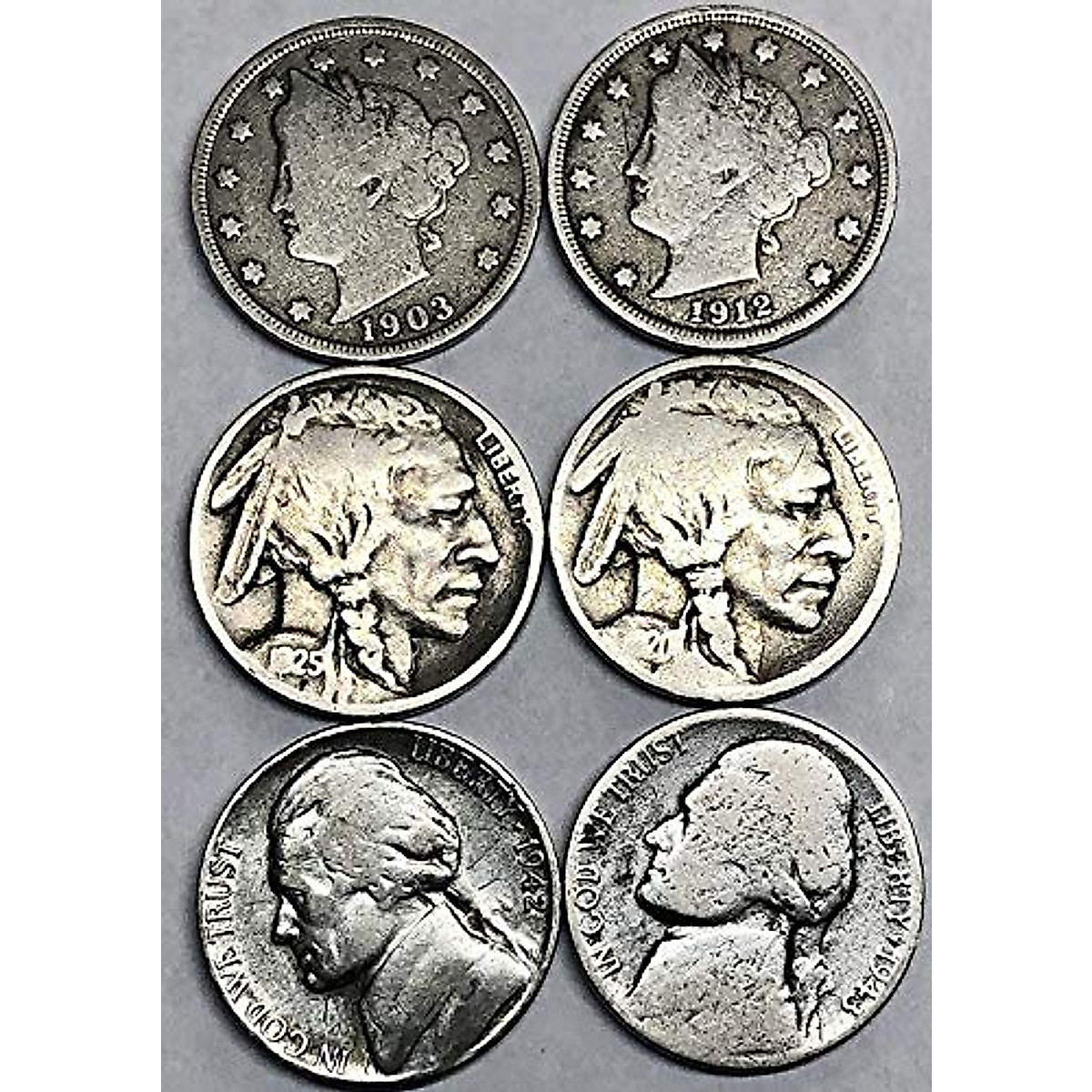 1883 P D S Liberty Buffalo Jefferson WWII Era U.S. Nickel Collection Comes in Gift Bag Good - Better