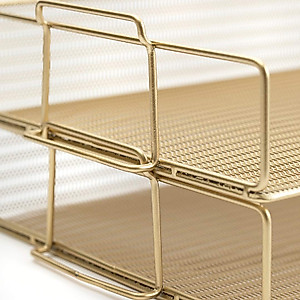Blu Monaco Gold Desk Organizer Tray 2 Tier - Metal mesh Inbox Paper File Tray Office Supplies Stackable Desk Organizers and Accessories for Office Organization Desk Accessories & workspace Organizers