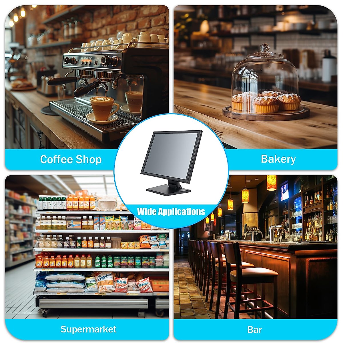 NG NOPTEG 17" LED Touch Screen Monitor LCD Display USB VGA w/POS Stand Retail Restaurant