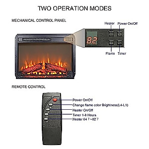 23 inch Electric Fireplace Insert, Ultra Thin Heater with Log Set & Realistic Flame, Remote Control with Timer, Overheating Protection