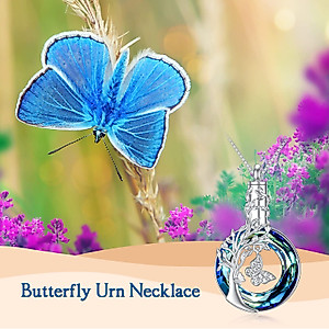 TOUPOP Tree of Life Urn Necklace for Ashes Sterling Silver Butterfly Cremation Jewelry for Ashes Memorial Pendant Jewelry for Women(Tree of life & Butterfly)