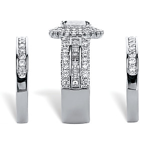 PalmBeach 14K Yellow Gold or Platinum Plated Sterling Silver Oval Cut Cubic Zirconia Double Halo Bridal Ring Set Size 8